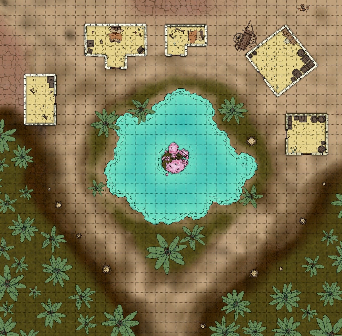 Desert Outpost W/roofs Battle Map, D&D Battle Map, Dungeons and Dragons ...