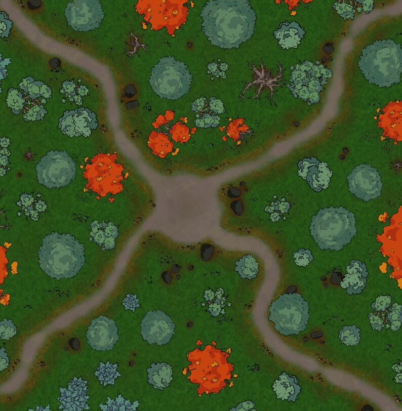 Forest Crossroads Battle Map W/ Ambush Variant, D&D Battle Map ...