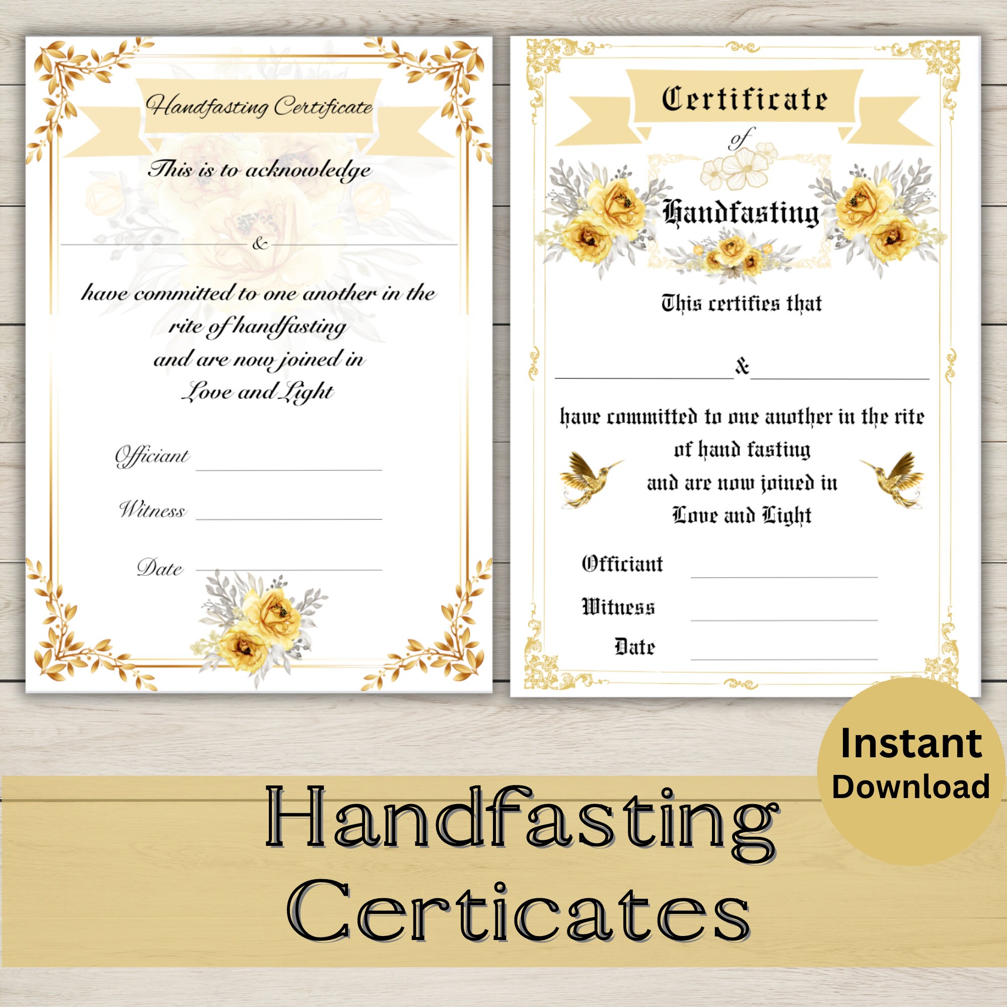 Handfasting Certificates White and Gold Pagan PDF - Etsy