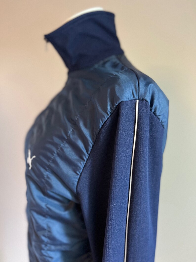 70s Vintage Navy Blue Puma Zip-up Funnel Collar Track Jacket With White ...