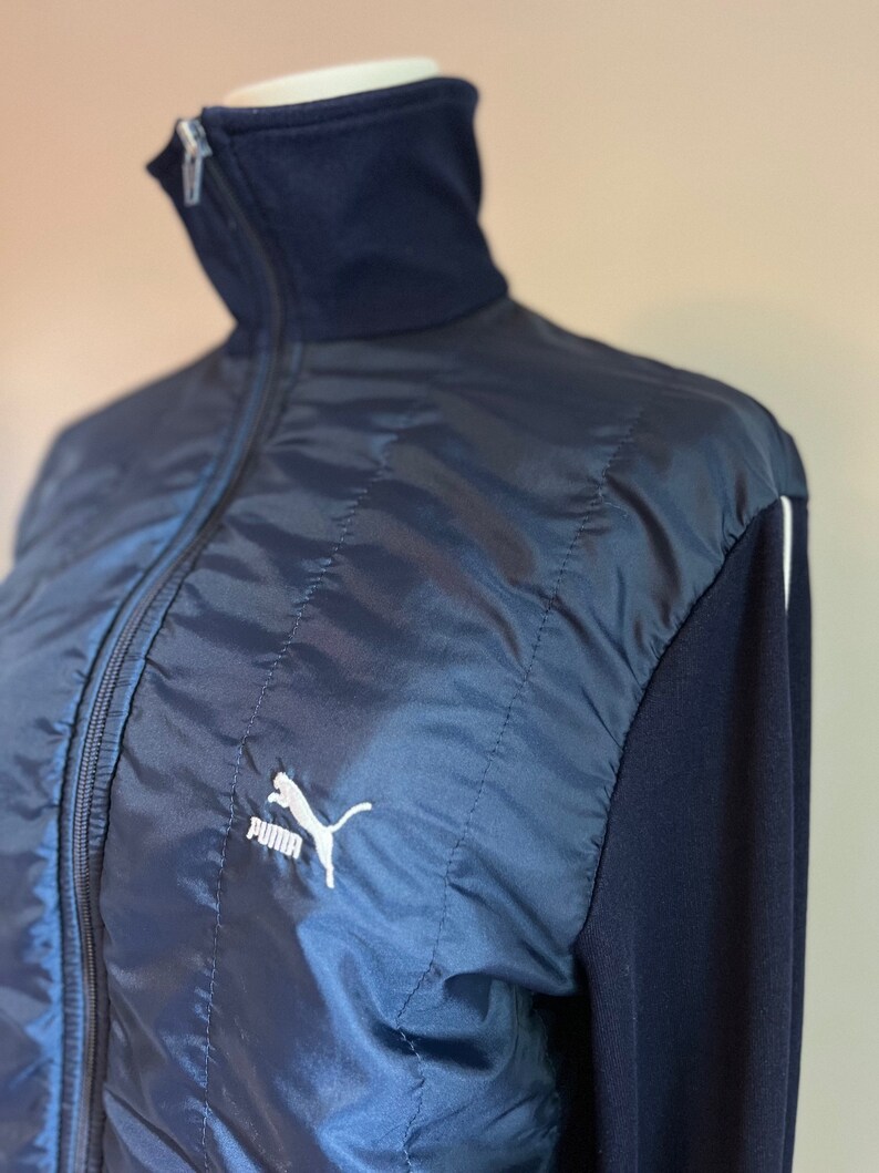 70s Vintage Navy Blue Puma Zip-up Funnel Collar Track Jacket With White ...