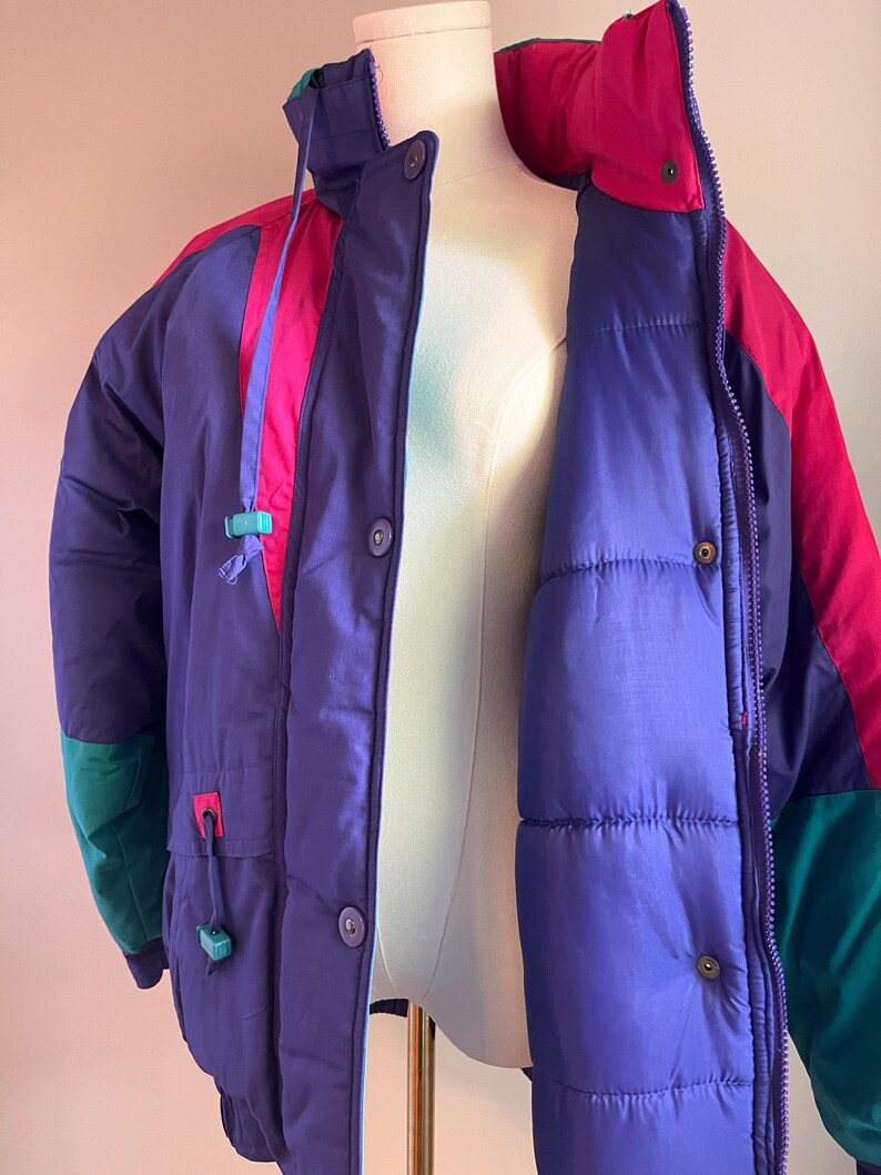 1980s Vintage Pink/purple/teal Puffer Coat, Vintage Ski Outerwear ...