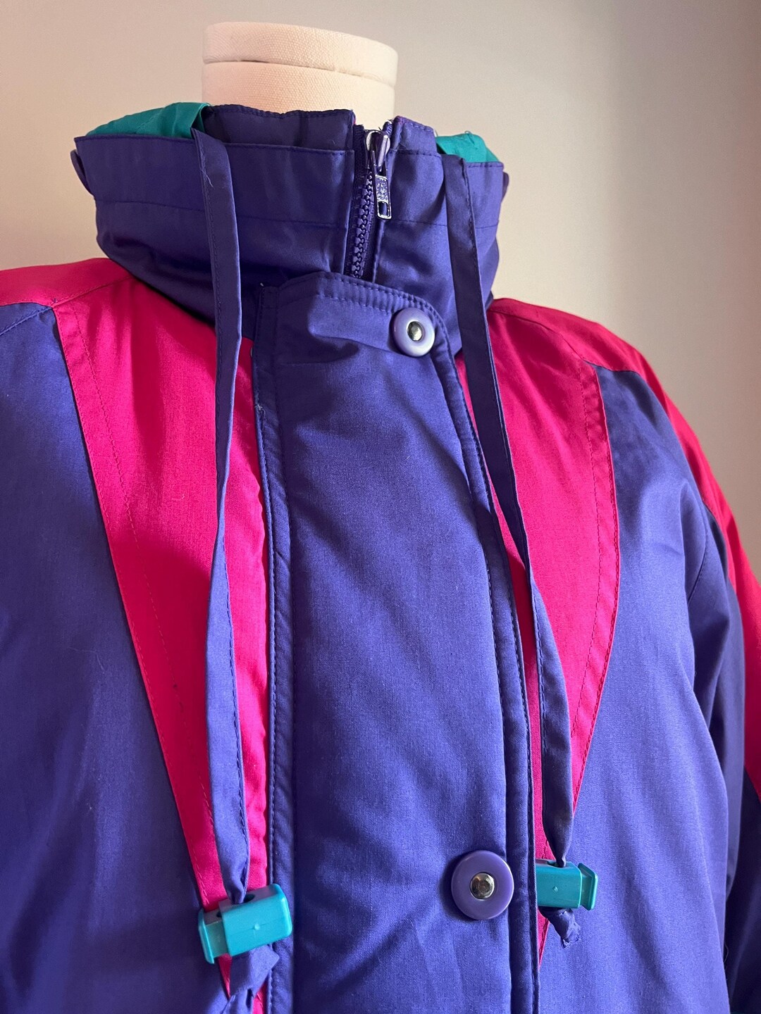 80s Vintage Innovations by Izzi Pink/purple/teal Puffer Coat S - Etsy