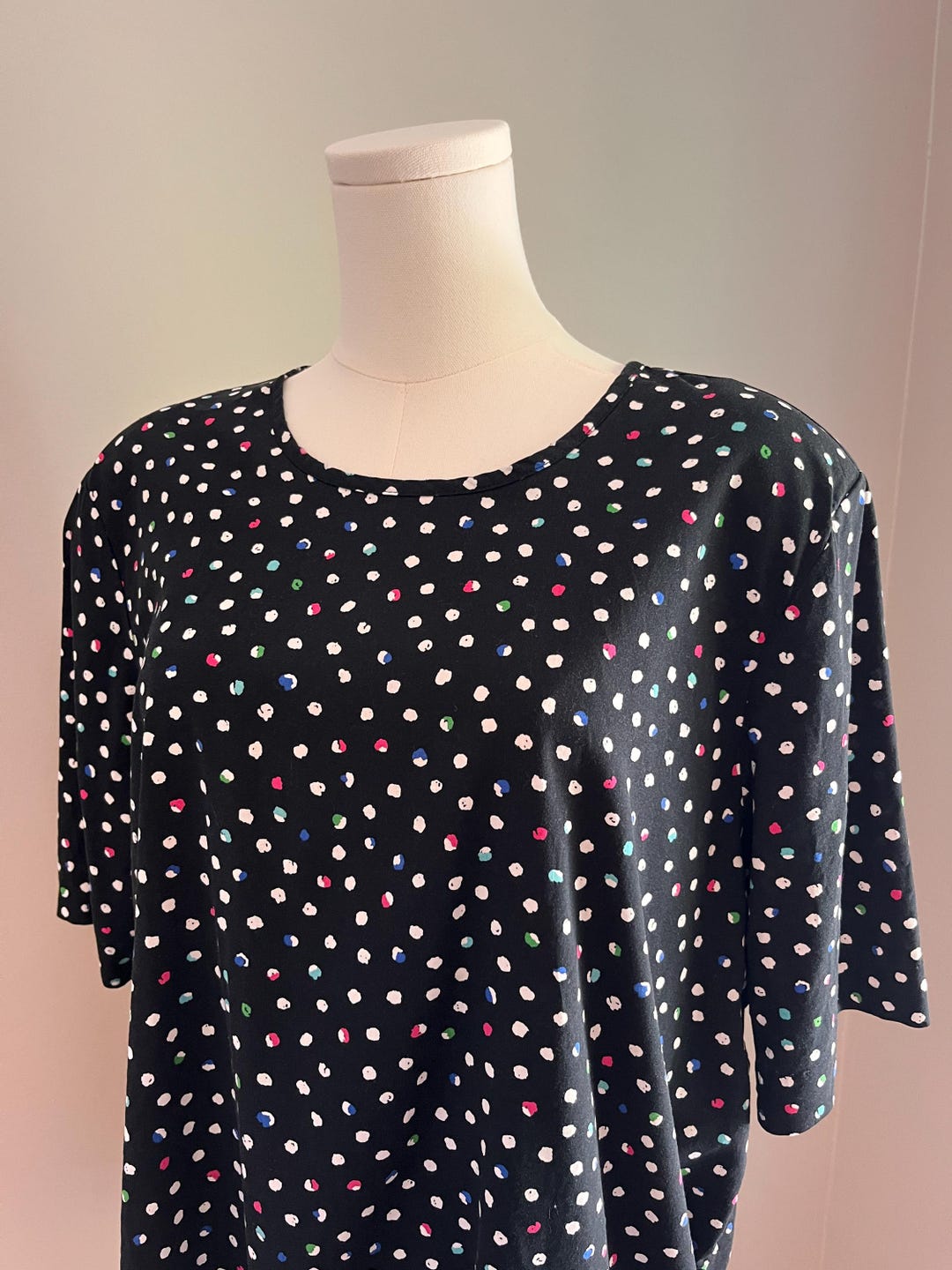 1980s Vintage Boxy Top, Polka Dot 80s Party, Short-sleeved Drapey ...