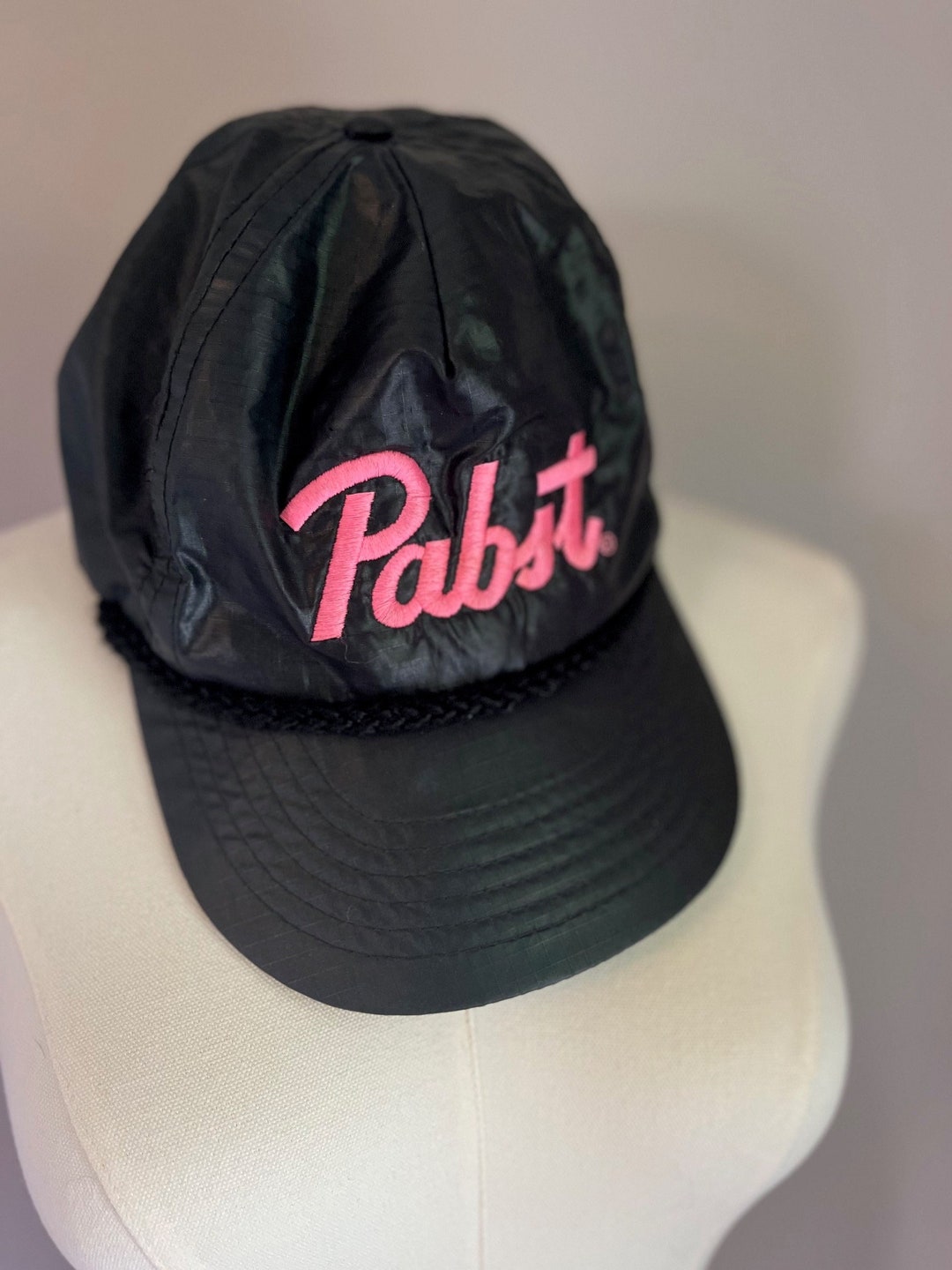 80s/90s Vintage Vinyl Black Baseball Cap With Pink Pabst Logo - Etsy