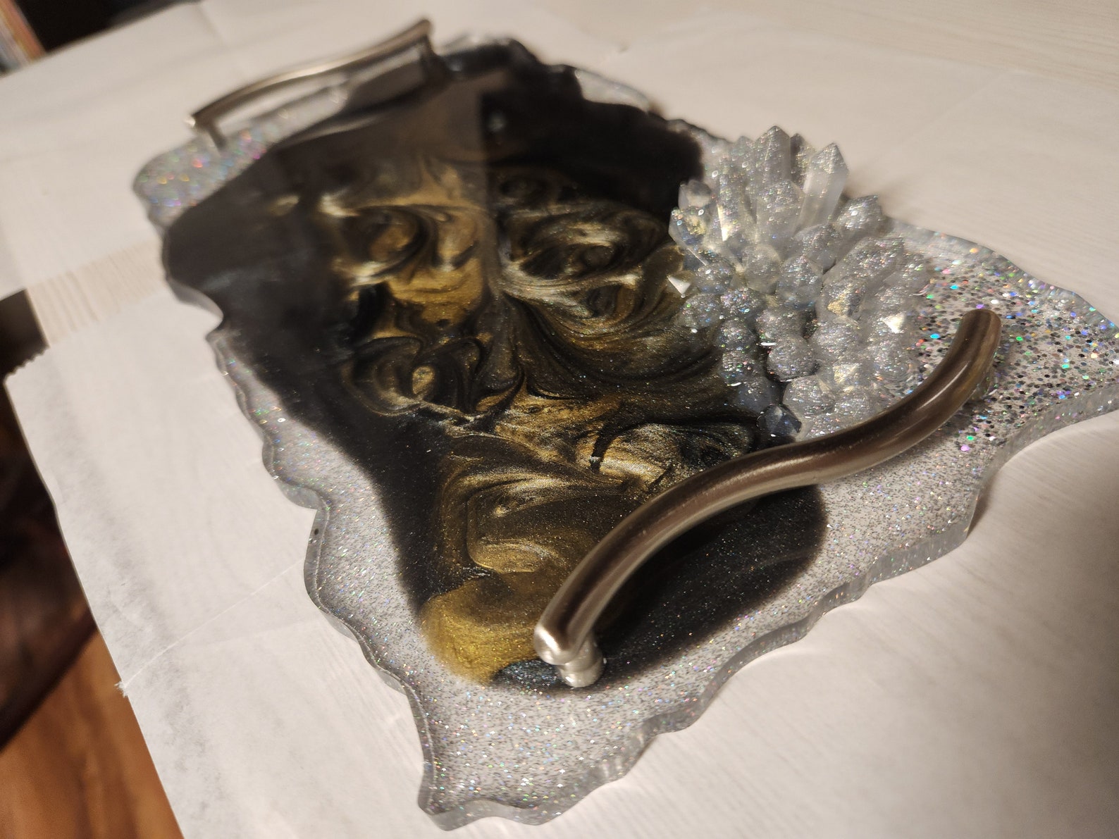 Metallic Black, Silver and Gold Boujee Tray With Handles. Approx 11x7 ...