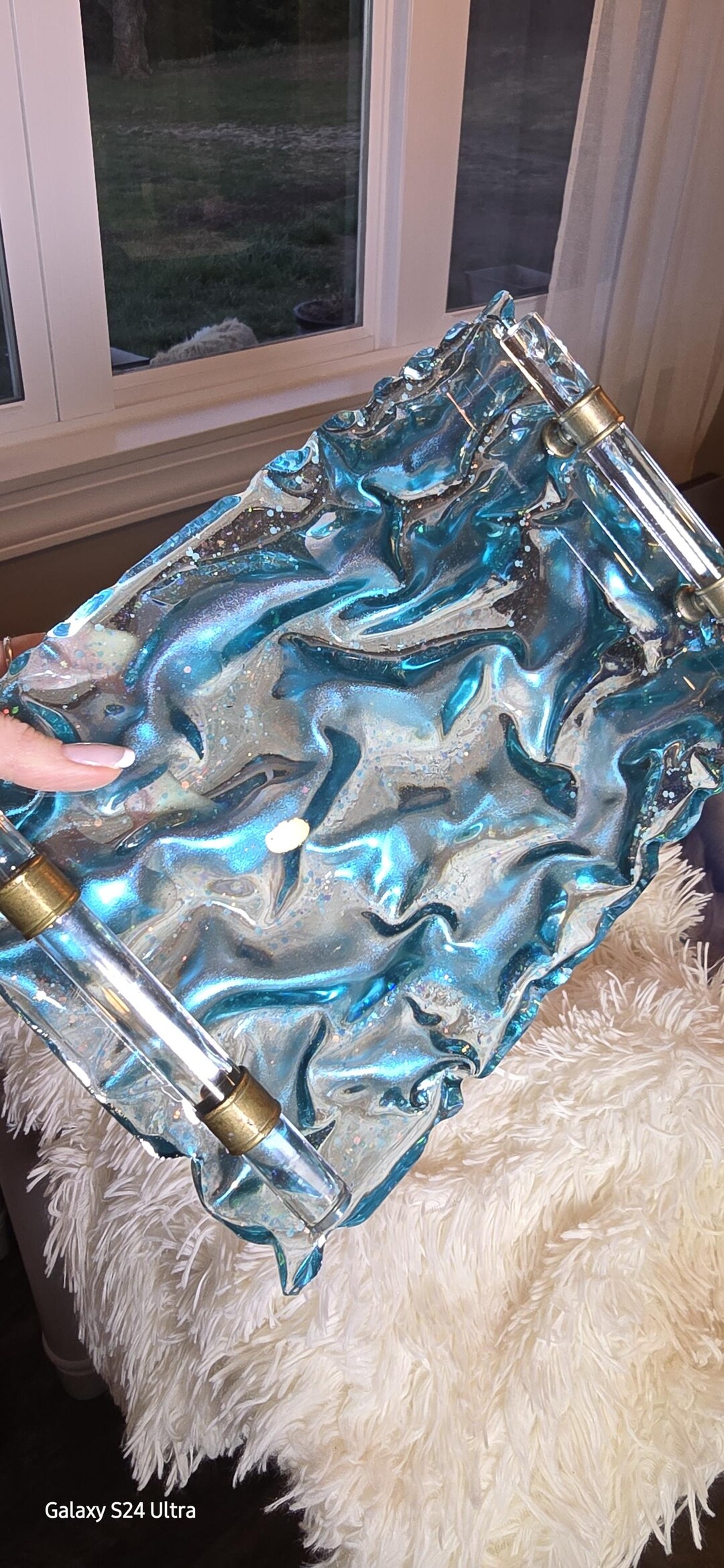 Handmade Aqua Blue/green Sparkle Wave Tray With Handles. 3D Effect - Etsy