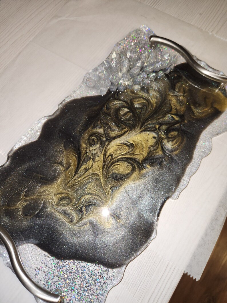 Metallic Black, Silver and Gold Boujee Tray With Handles. Approx 11x7 ...