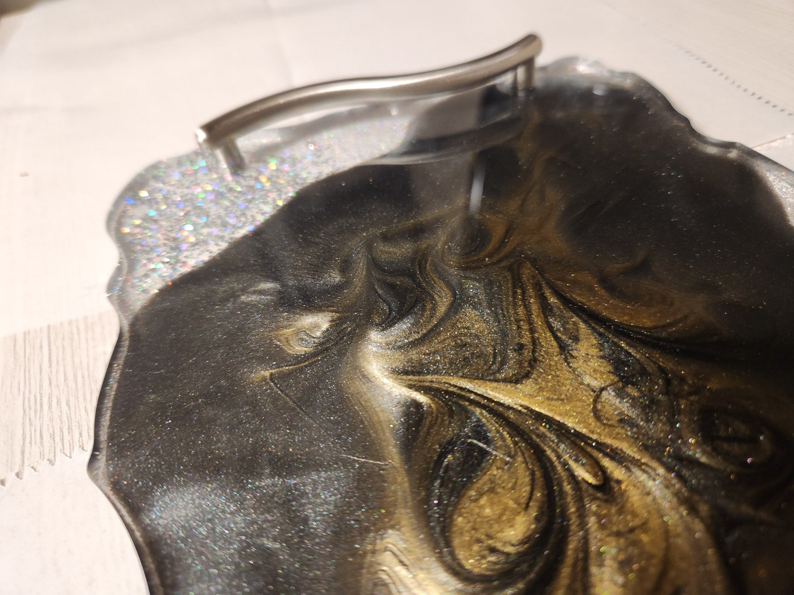 Metallic Black, Silver and Gold Boujee Tray With Handles. Approx 11x7 ...