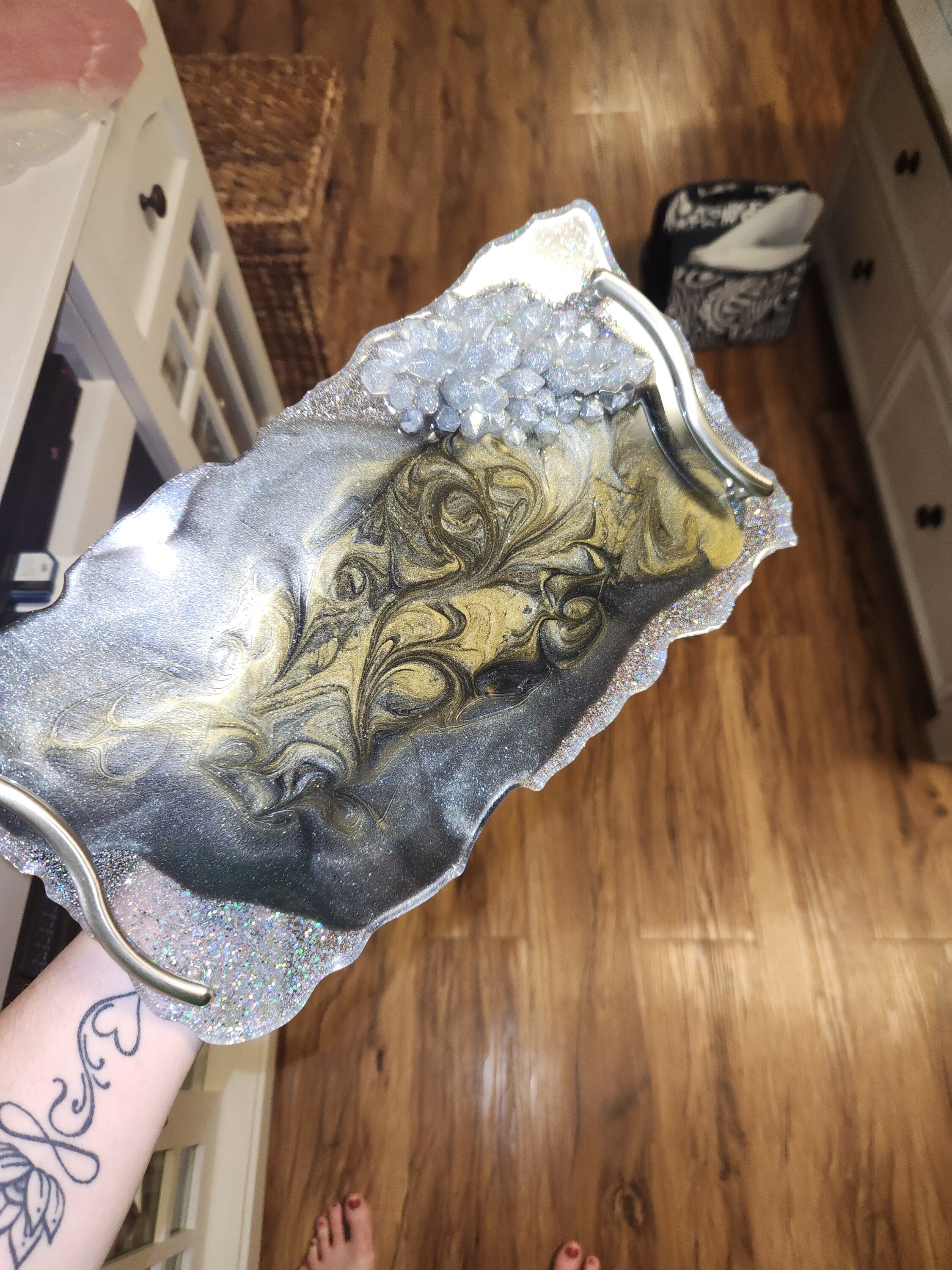 Metallic Black, Silver and Gold Boujee Tray With Handles. Approx 11x7 ...