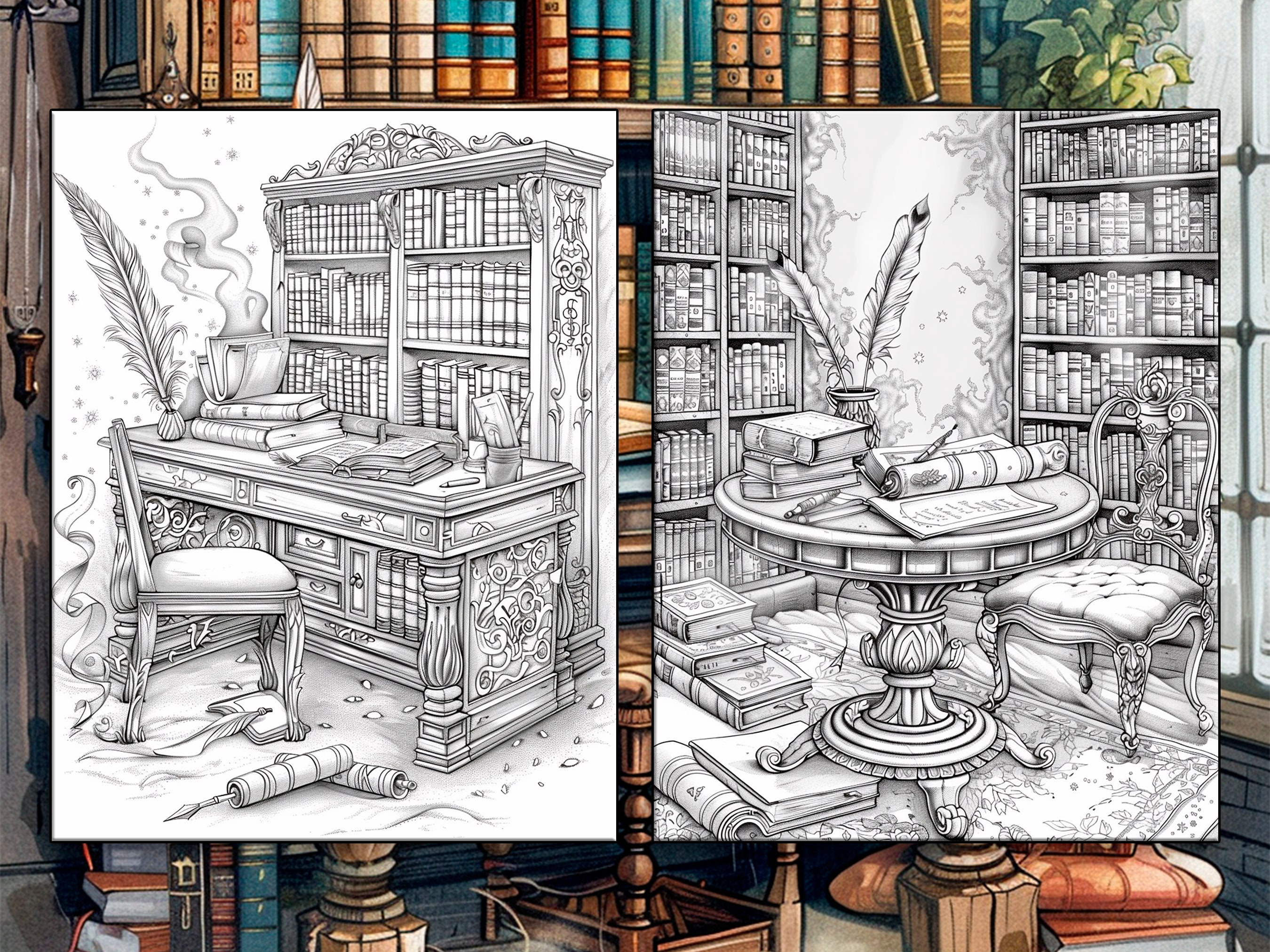 25 Enchanted Library Coloring Pages | Adult and Kids Coloring Book ...