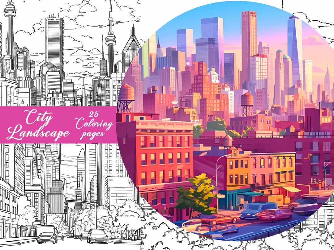 25 City Landscape Coloring Pages Adult and Kids Coloring Book Manhattan ...