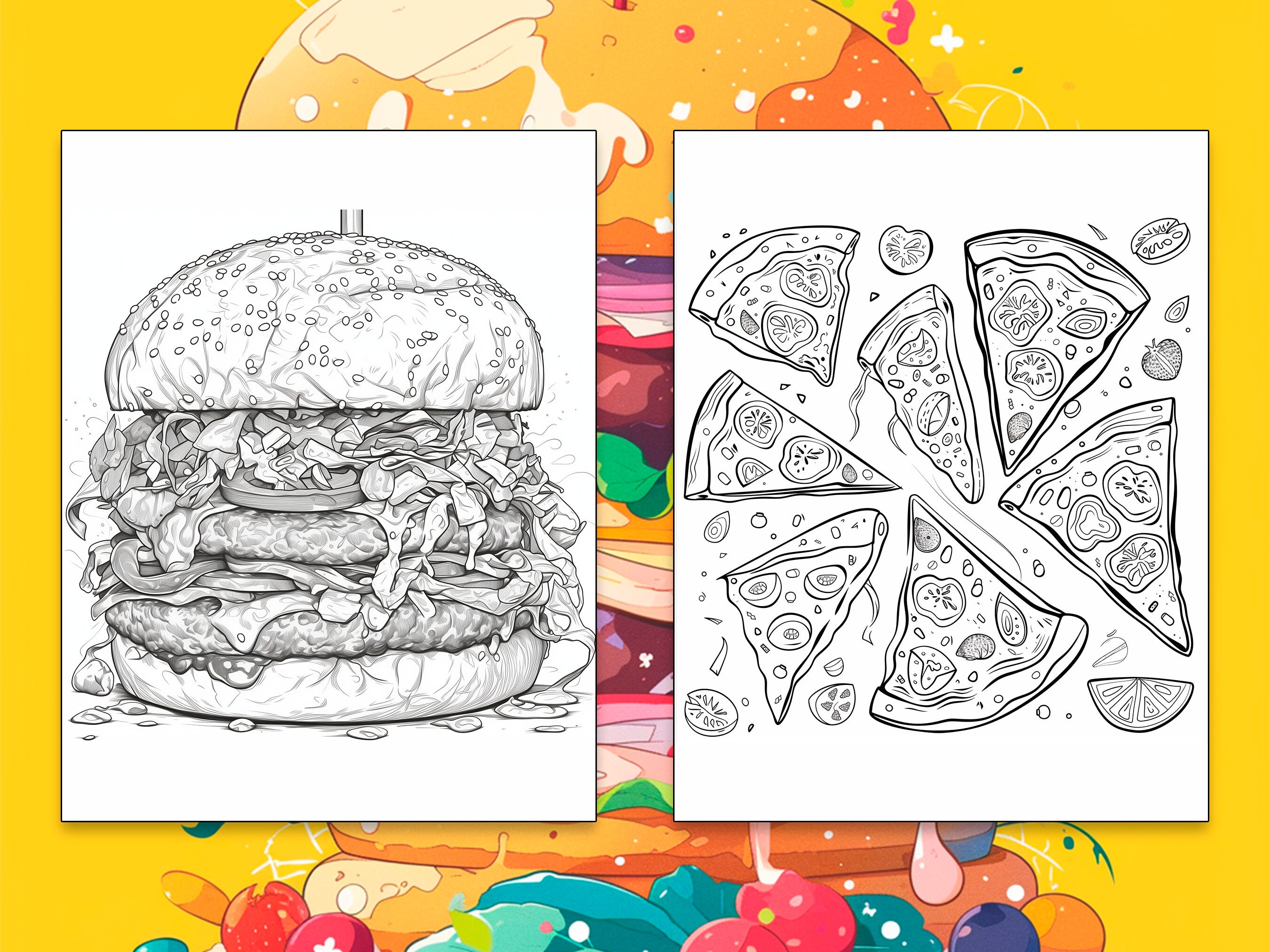 30 Fast Food Coloring Pages | Adult and Kids Coloring Book| Fantasy ...