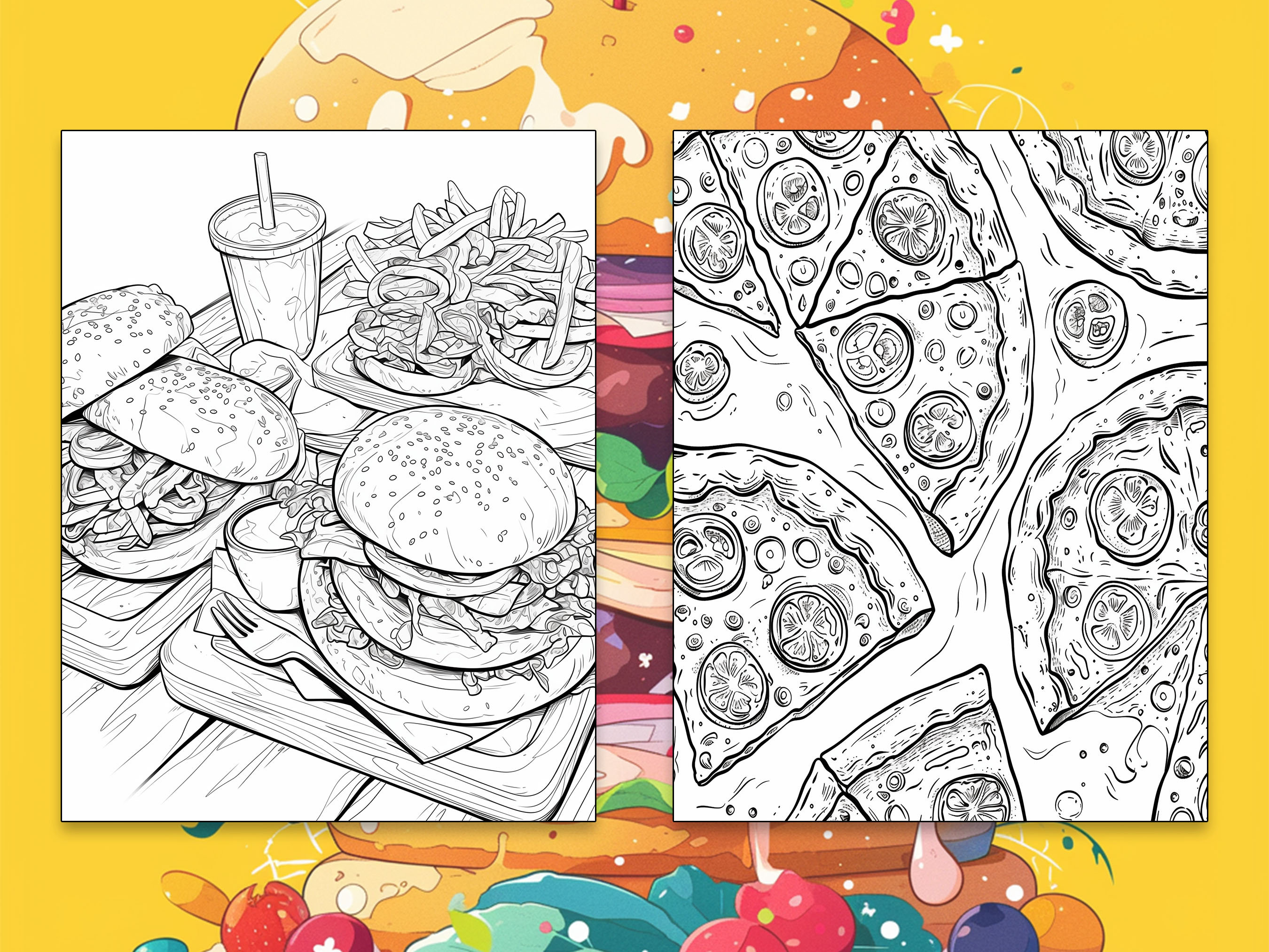 30 Fast Food Coloring Pages | Adult and Kids Coloring Book| Fantasy ...