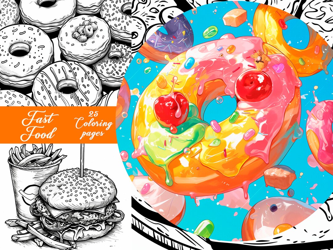30 Fast Food Coloring Pages | Adult and Kids Coloring Book| Fantasy ...