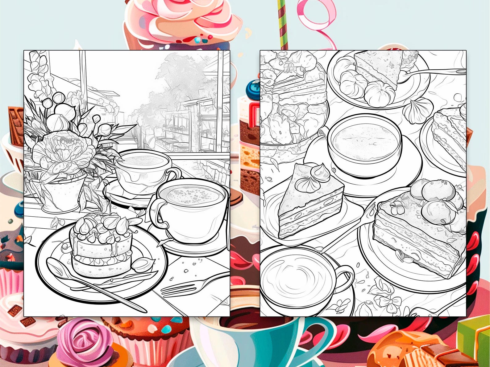 20 Coffee and Cakes Coloring Pages | Adult and Kids Coloring Book ...
