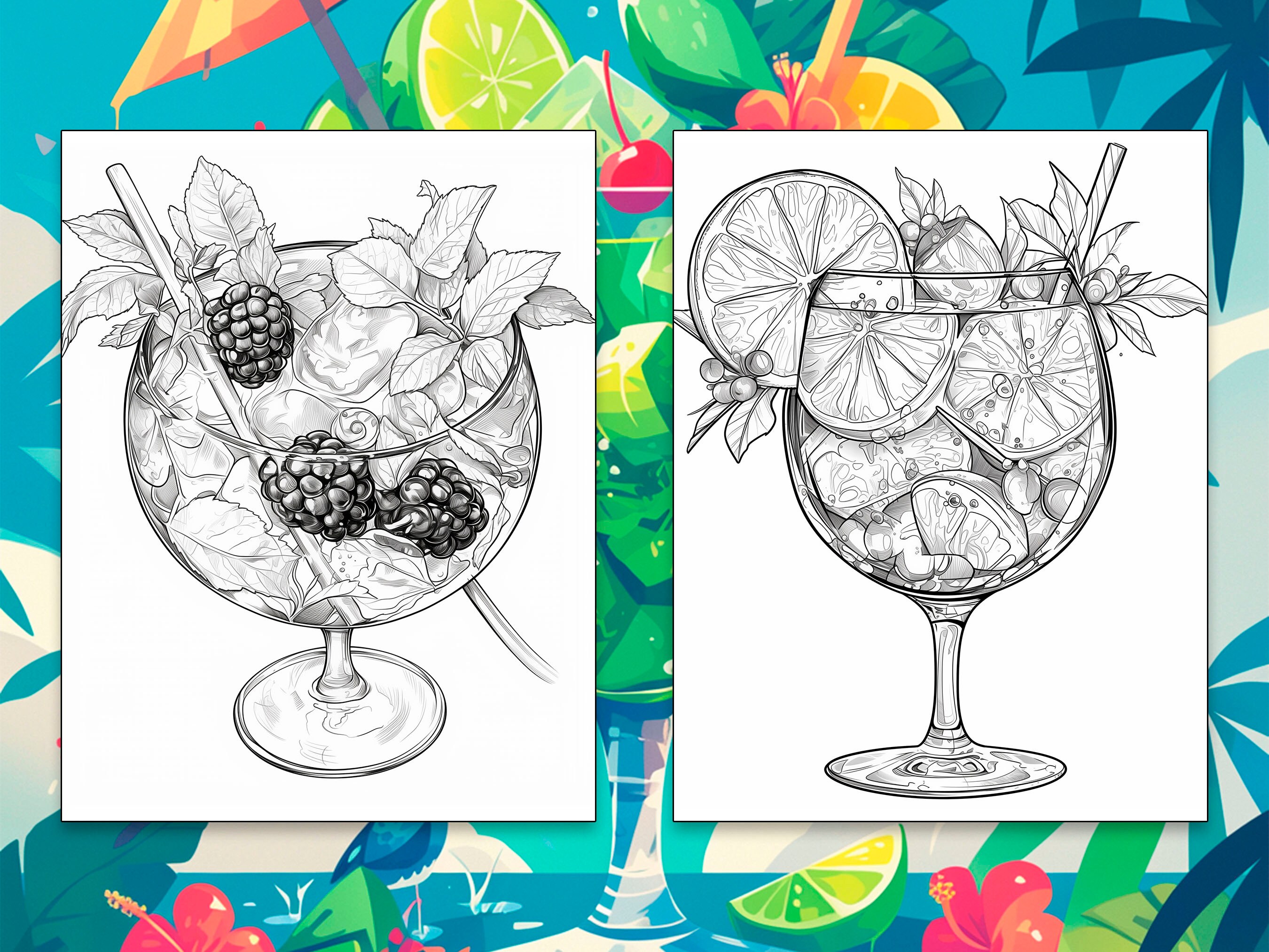 20 Coctails Coloring Pages | Adult and Kids Coloring Book| Fantasy ...