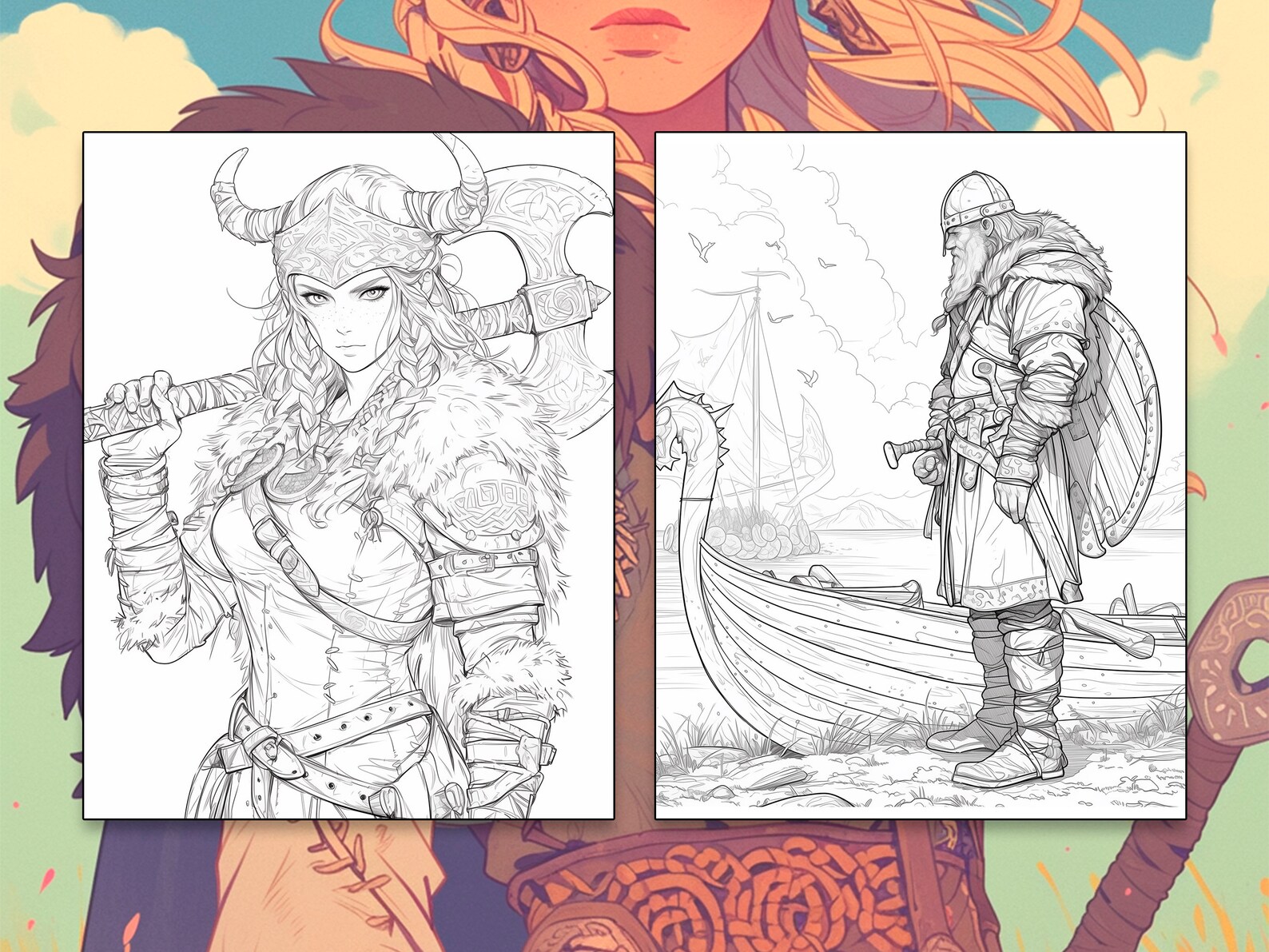 40 Vikings Coloring Pages | Adult and Kids Coloring Book| Fantasy ...