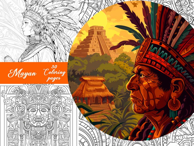 30 Maya Civilisation Coloring Pages Adult and Kids Coloring Book ...