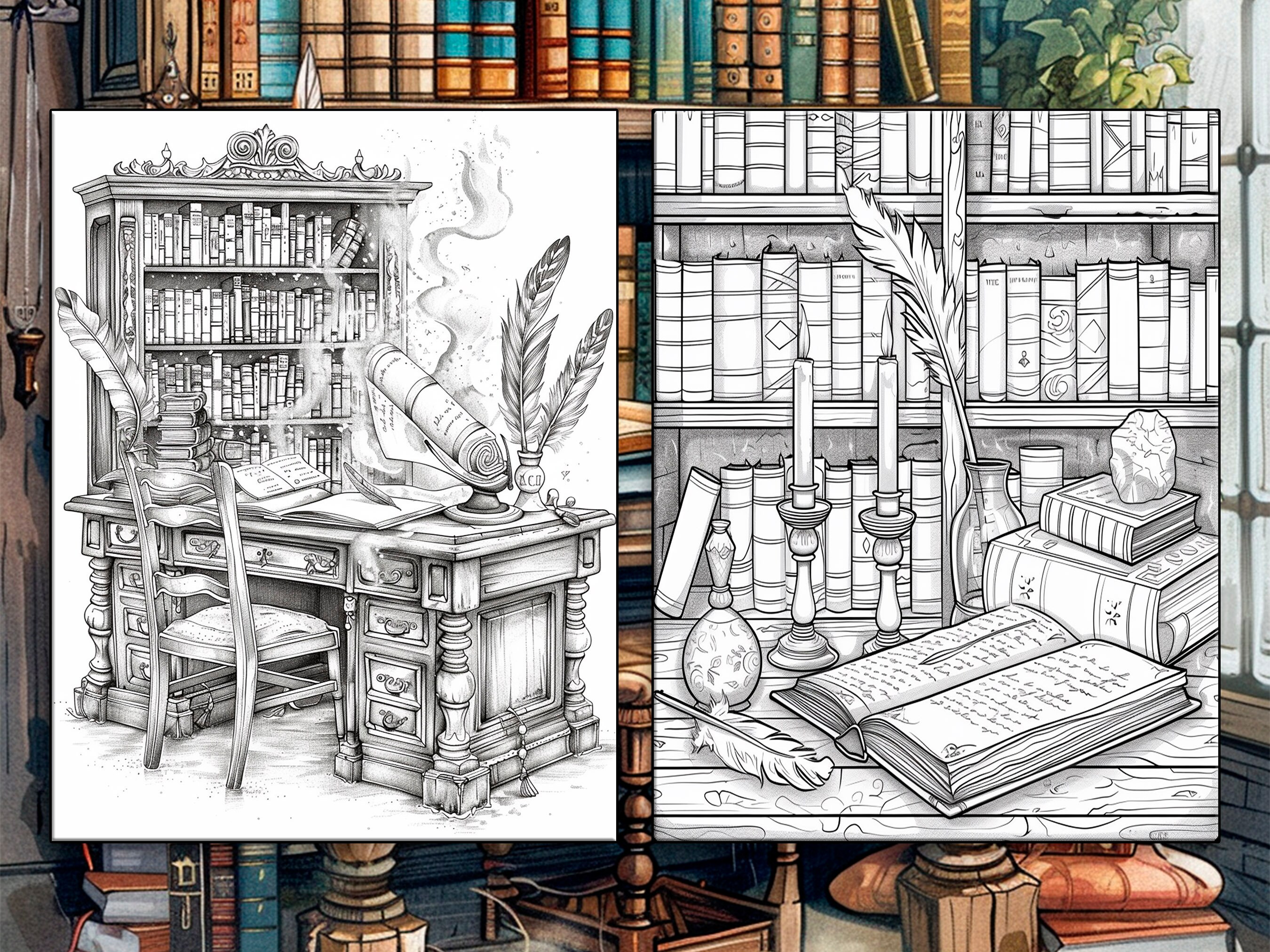 25 Enchanted Library Coloring Pages | Adult and Kids Coloring Book ...
