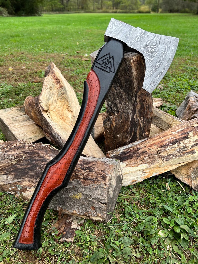 Custom Damascus Hatchet Beautiful Hand Carved Wood Handle Men’s Gift ...