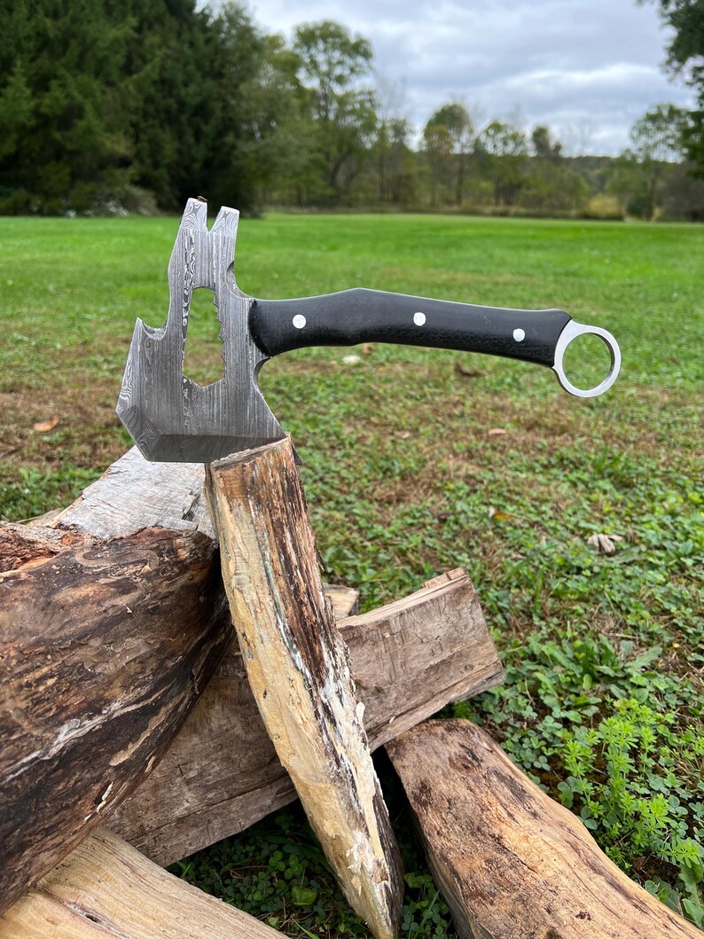 Custom Damascus Hatchet Beautiful Micarta Handle Scales Mens Gift ...