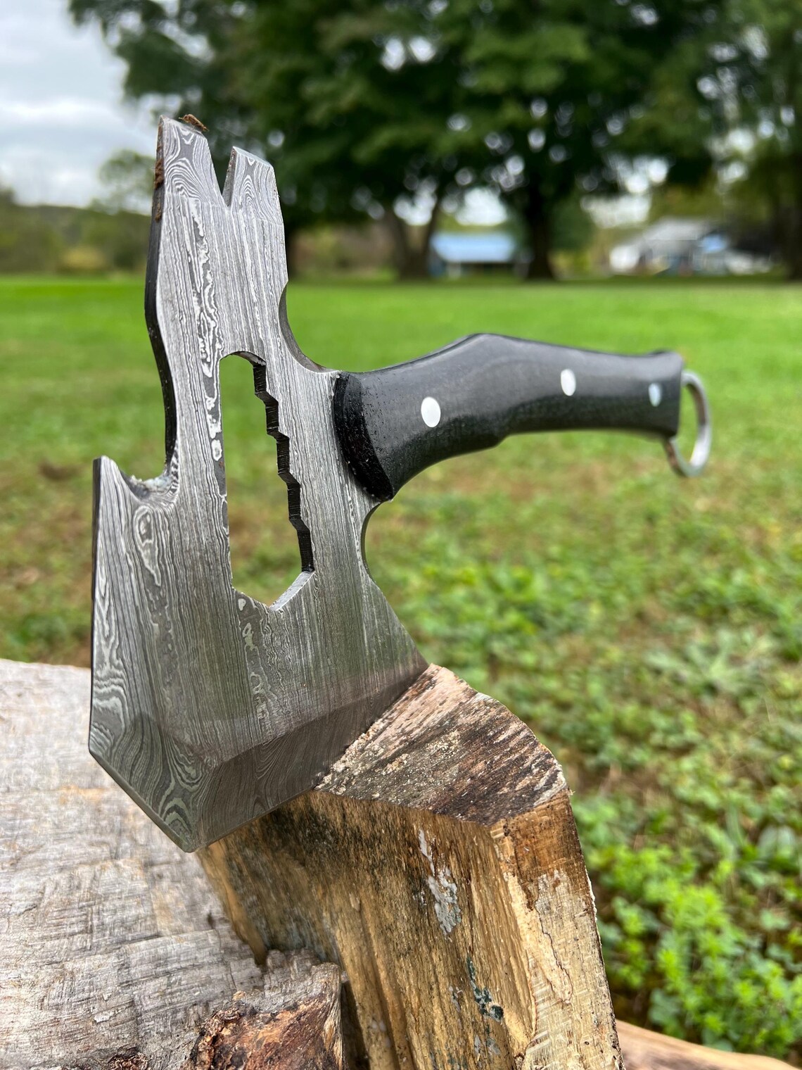 Custom Damascus Hatchet Beautiful Micarta Handle Scales Mens Gift ...