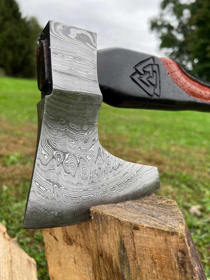 Custom Damascus Hatchet Beautiful Hand Carved Wood Handle Men’s Gift ...