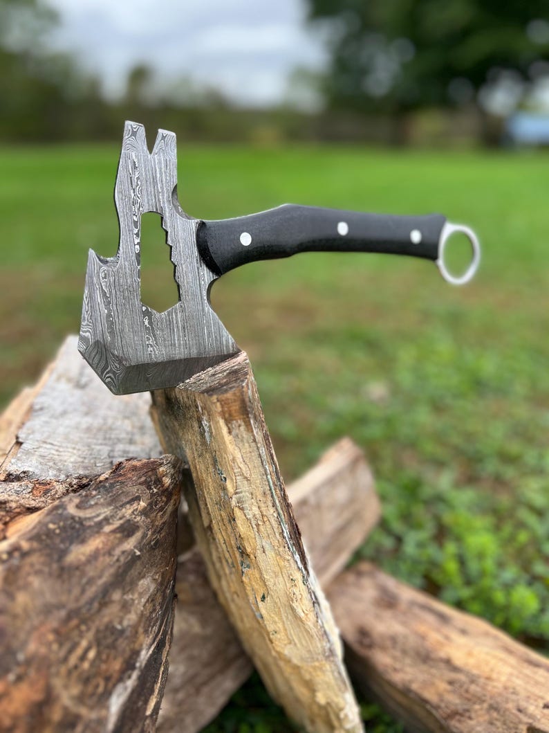 Custom Damascus Hatchet Beautiful Micarta Handle Scales Mens Gift ...