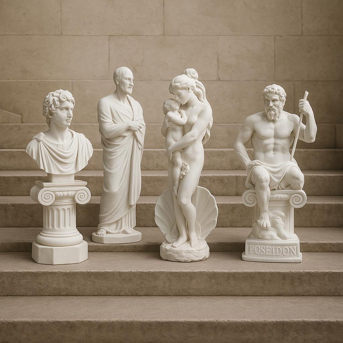 Greek Mythology Statue Set – 4 Miniature Busts of Apollo, Venus, Athena ...
