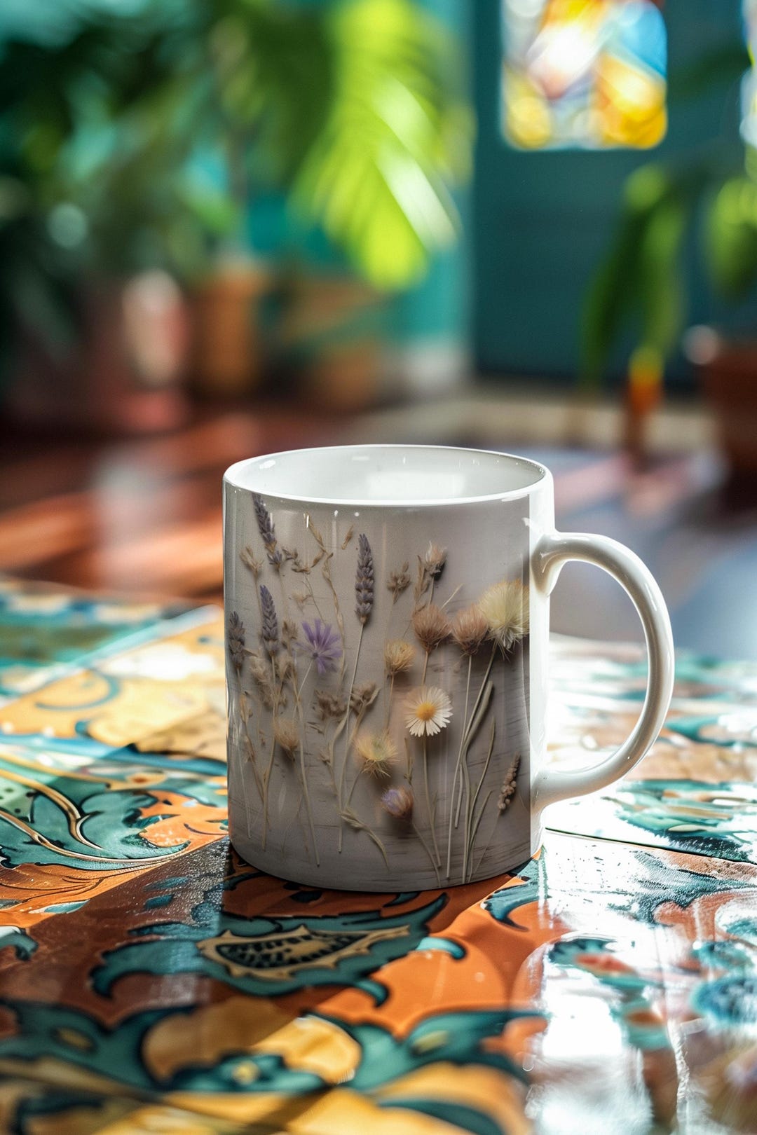 Wildflowers Boho Coffee Mug, Pressed Flowers Mug, Cottagecore, Pastel ...
