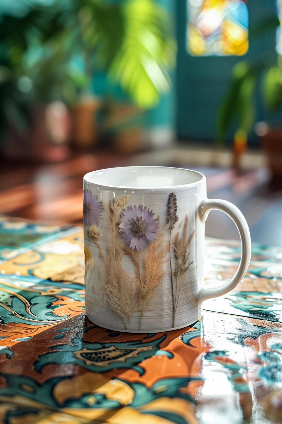 Wildflowers Boho Coffee Mug, Pressed Flowers Mug, Cottagecore, Pastel ...