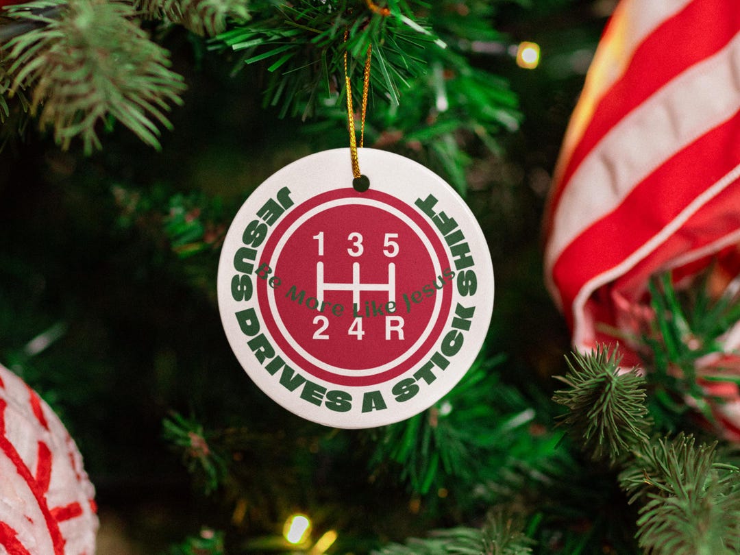 Ceramic Ornaments, Christmas Ornament With Gearshift Knob, Jesus Drives ...