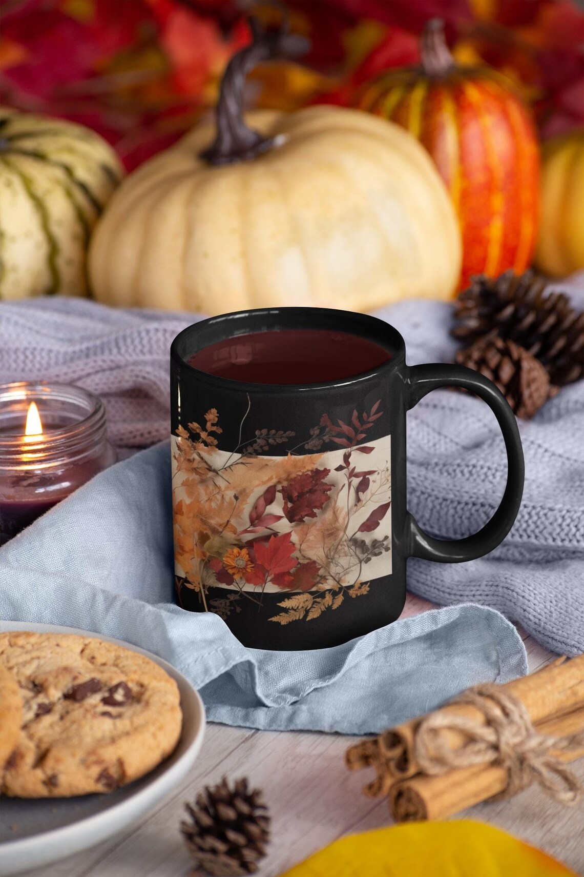 Country Fall Autumn Mug, Fall Coffee Mug, Maple Leaf Mug, Pressed ...