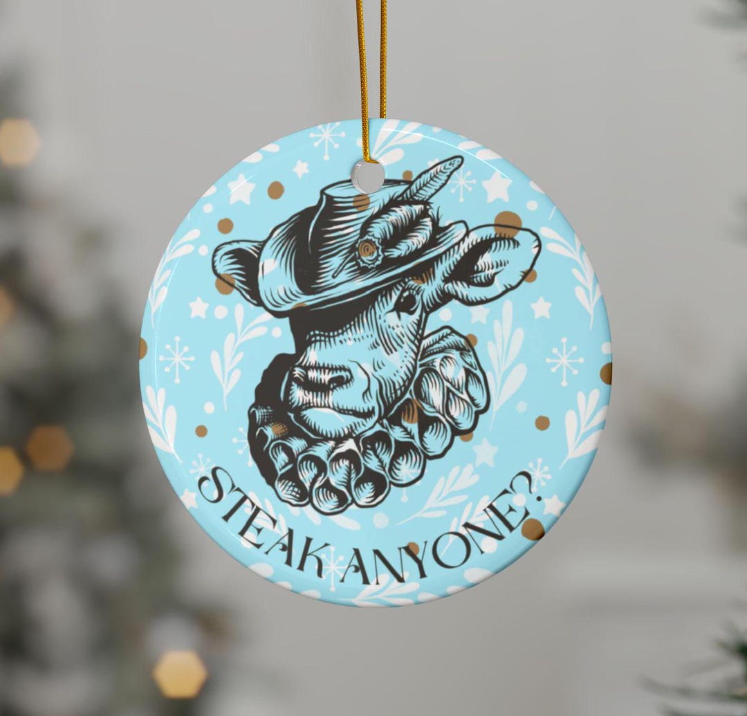 Funny Cow Ornament, Funny Christmas Ornament, Steak Anyone, Fancy Cow ...