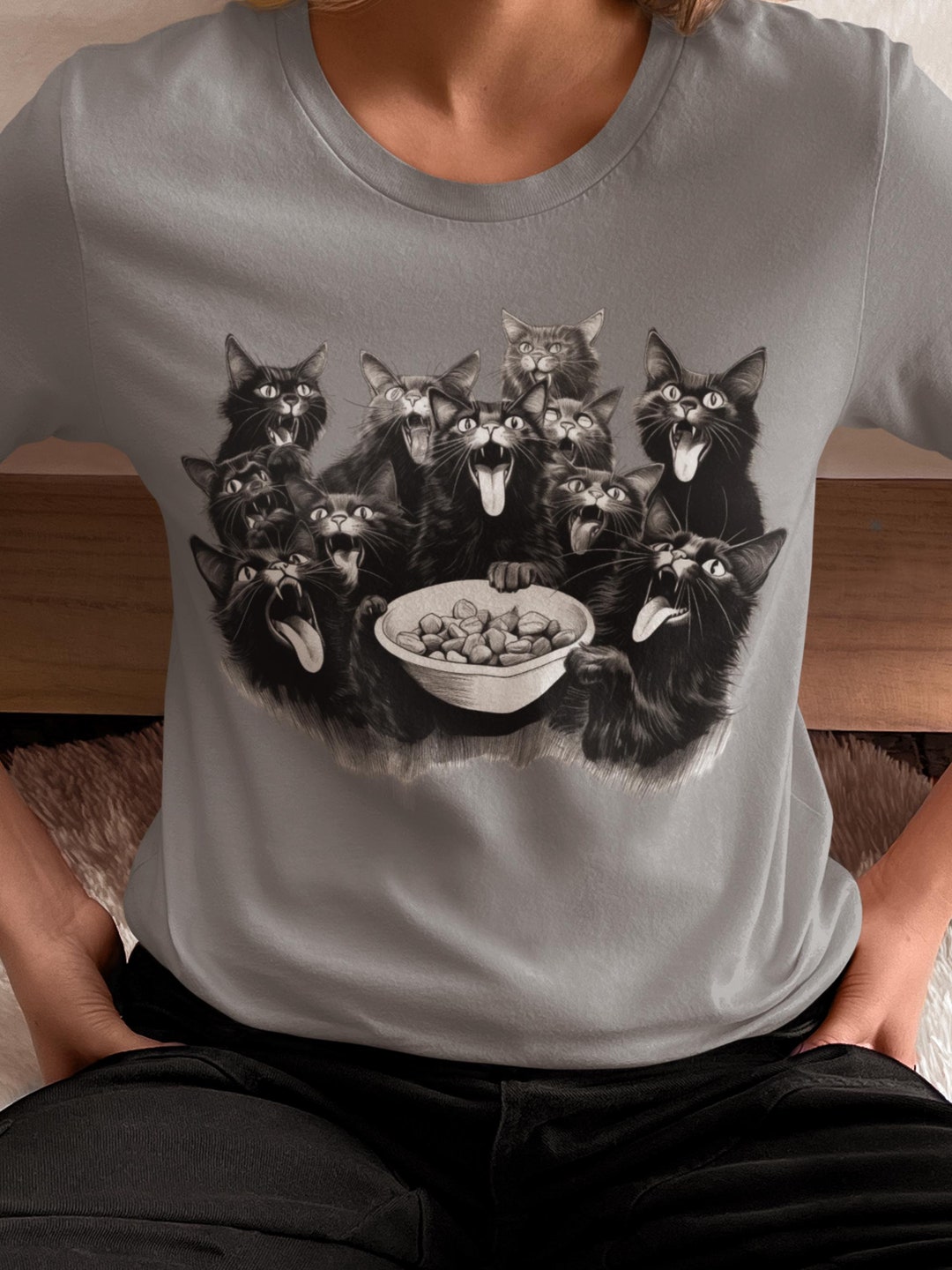 Hungry Cat T-shirt, Funny Cat Shirt, Cat Dinner Time Shirt, Begging Cat ...
