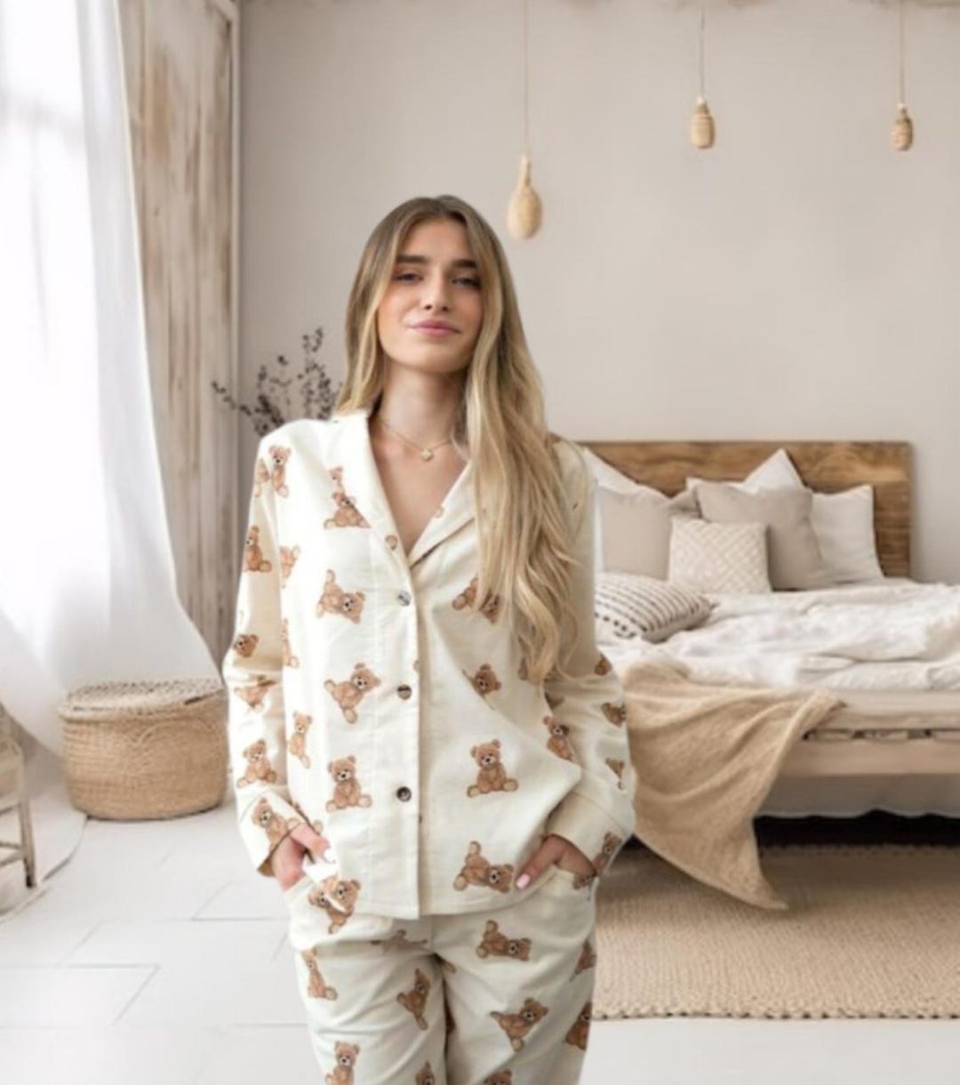Flannel Pajamas - Sleeping Teddy Set - Teddy Pajamas - Cozy Teddy ...