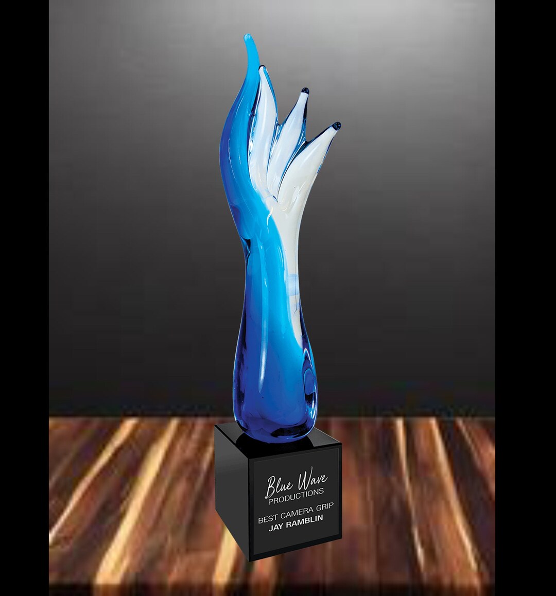 17" Blue Aspire Art Glass Custom Engraved Handmade Blown Glass ...