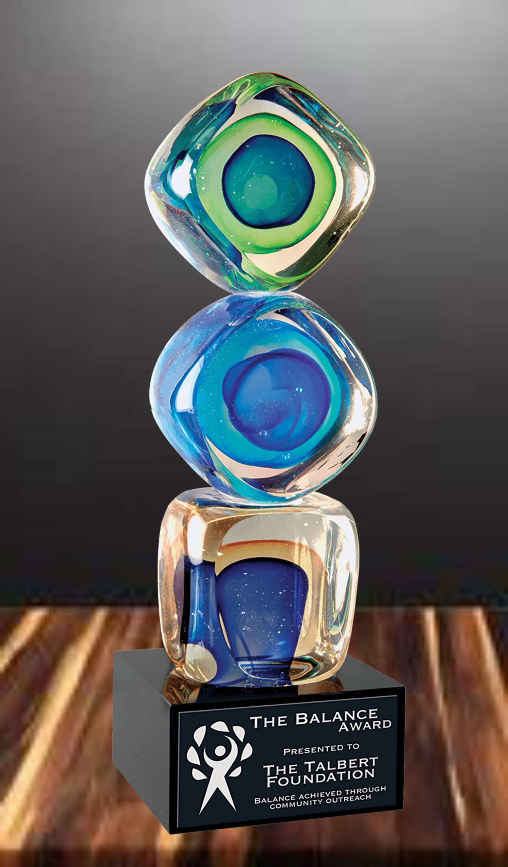 9 1/4" Stacked Blocks Art Glass With Square Black Base Custom Engraved ...