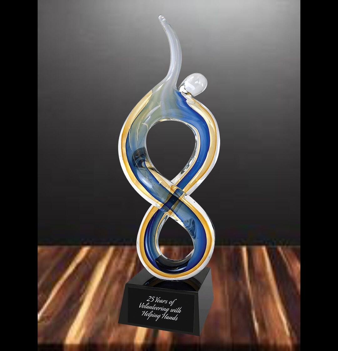 17" Solo Figure Rising Custom Engraved Handmade Blown Glass Sculpture ...