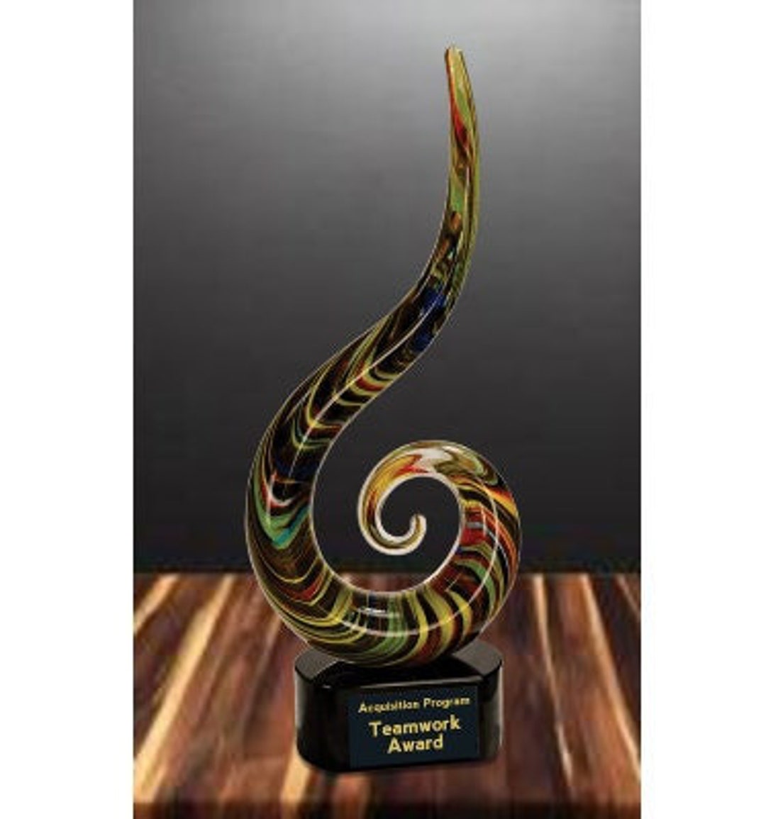 15 1/2" Color Swoop Art Glass Custom Engraved Handmade Blown Glass ...