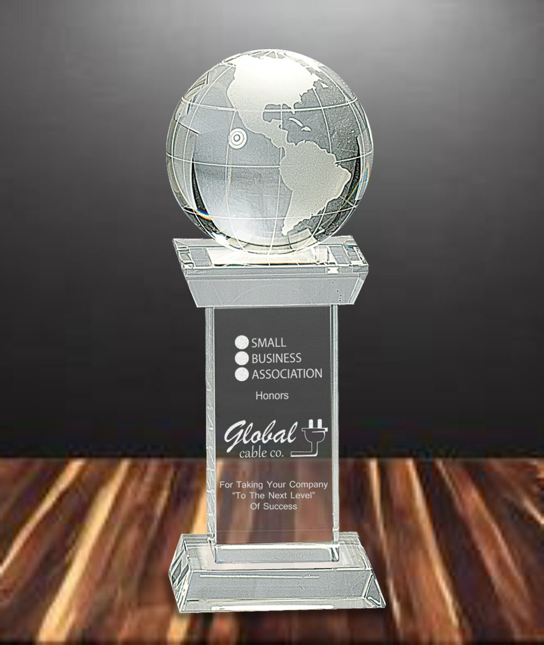 8" Crystal Globe on Clear Tower Custom Engraved Handmade Crystal ...