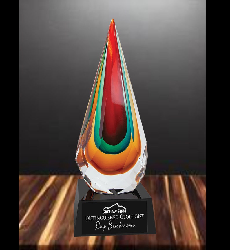 12" Faceted Rain Drop Custom Engraved Handmade Blown Glass Sculpture ...