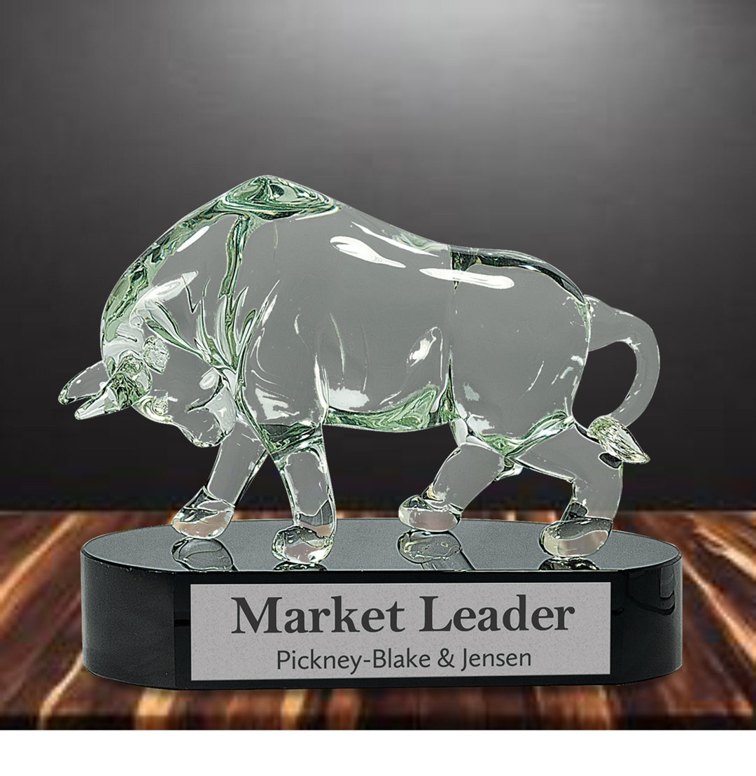 7 1/2" Clear Art Glass Bull Custom Engraved Handmade Blown Glass ...