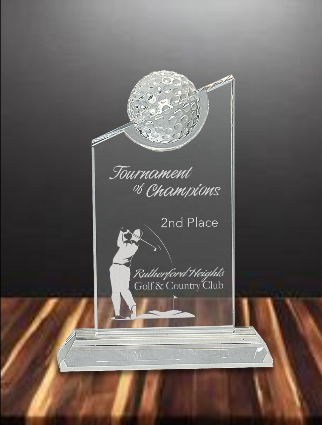 Clear Crystal With Inset Crystal Golf Ball on Clear Base Custom ...