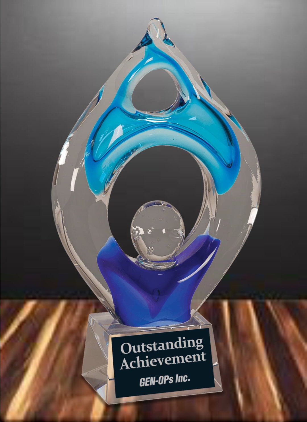 10 1/4" Winner Art Glass Custom Engraved Handmade Blown Glass Sculpture ...