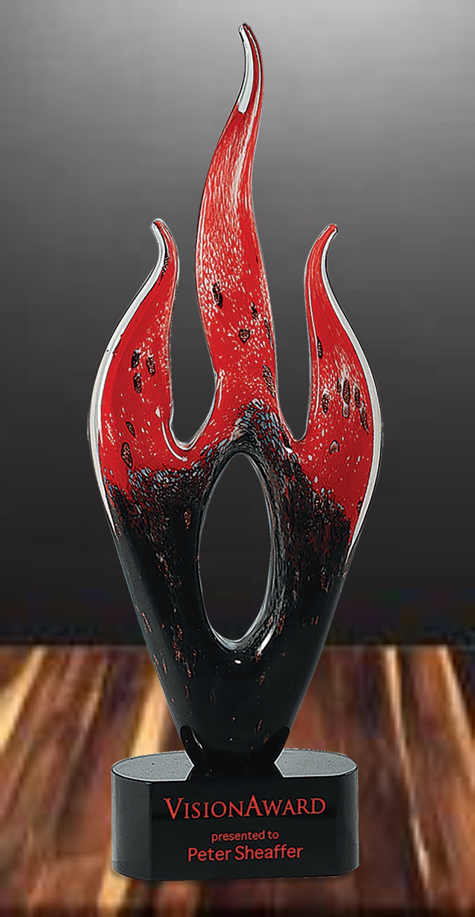 16" Red & Black Flame Art Glass Custom Engraved Handmade Blown Glass ...