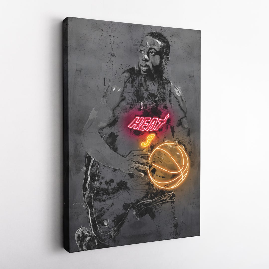 Dwyane Wade Poster Neon Miami Heat NBA Hand Made Poster Canvas Print ...