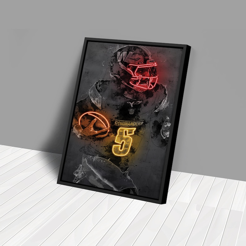 Jayden Daniels Neon Poster - Washington Commanders NFL Canvas Print ...