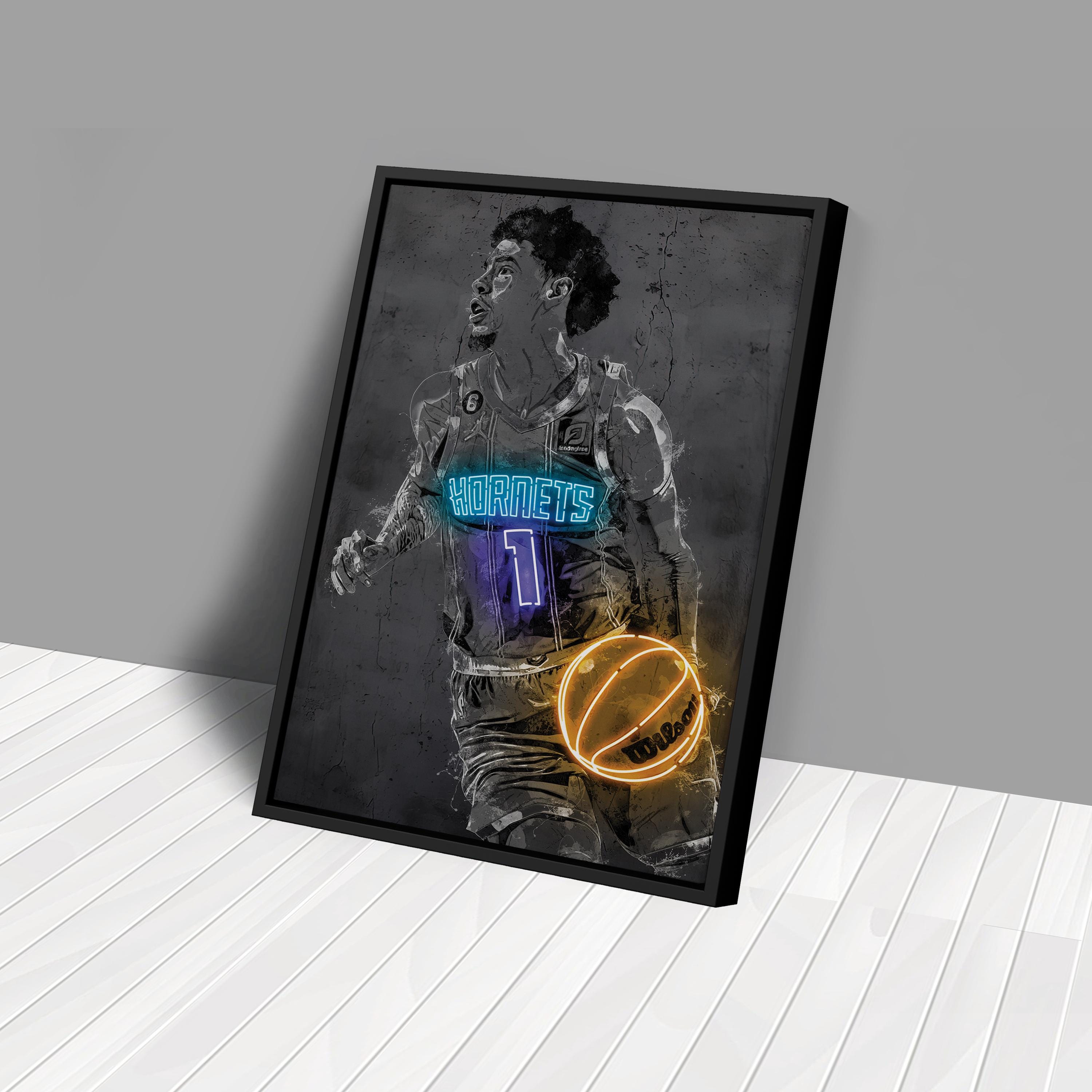 Lamelo Ball Poster Neon Charlotte Hornets NBA Hand Made Poster Canvas ...